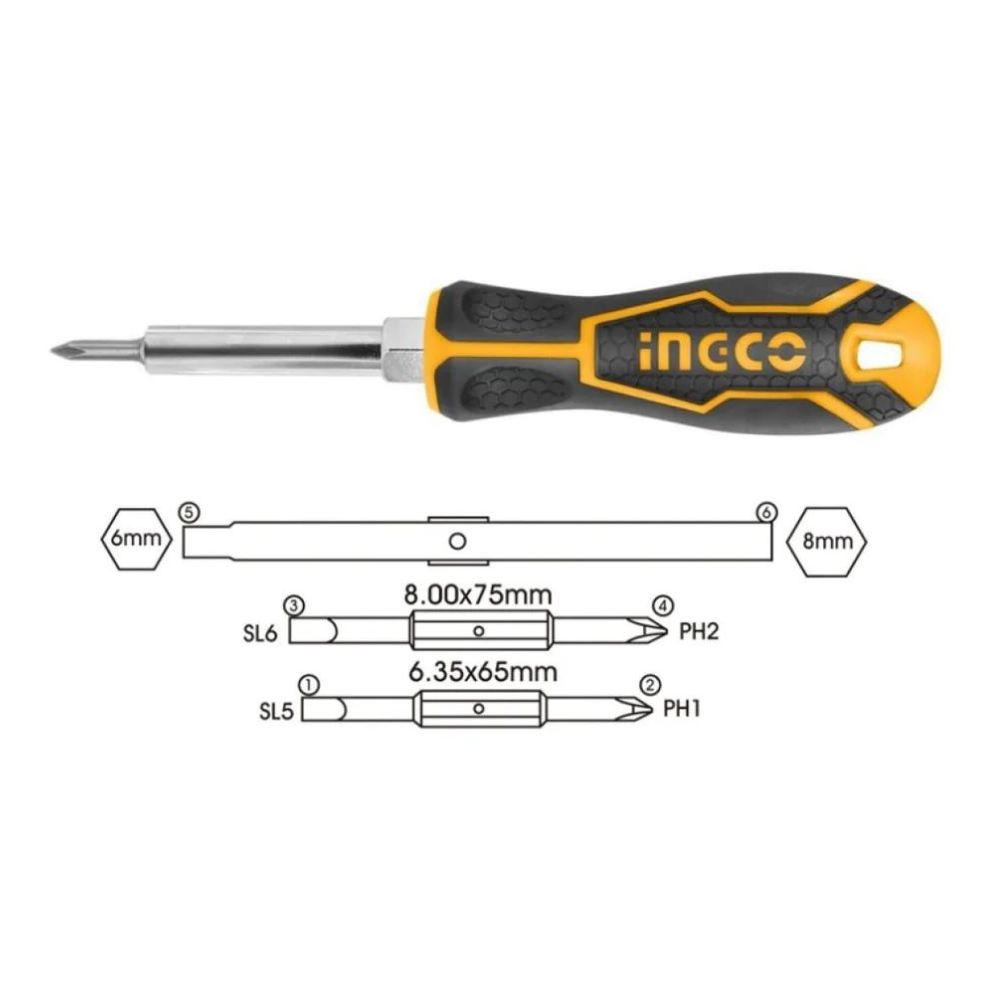INGCO CRV 6-IN-1 Portable Interchangeable Screwdriver Set