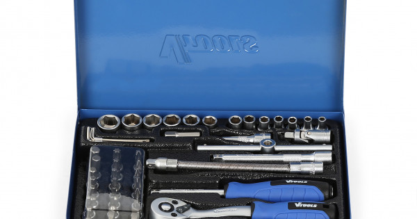 VTOOLS 46-Piece 1/4 Drive Ratchet and Socket Set, Heavy-Duty Mechanic ...