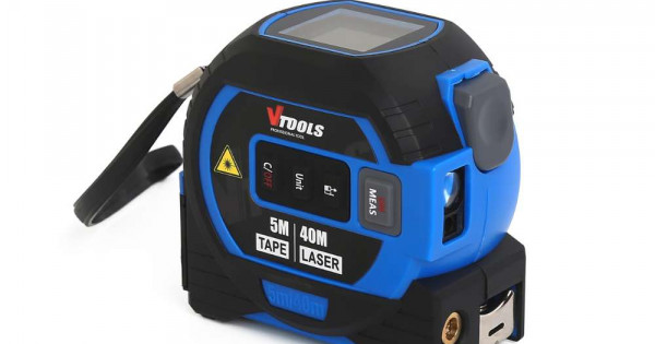 VTOOLS 3-in-1 Digital Laser Measuring Tape With LCD Display