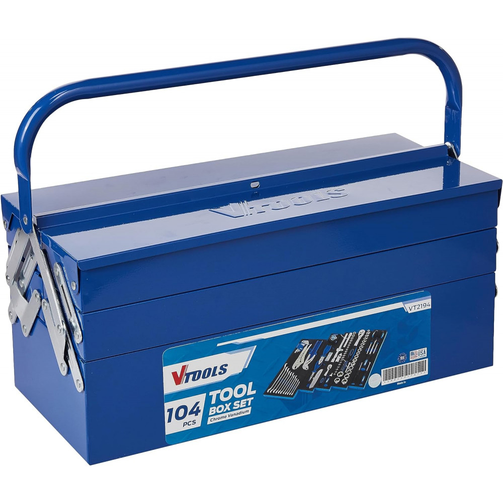VTOOLS Multi-Purpose 104 Pcs Tool Kit in Folding Tool Box