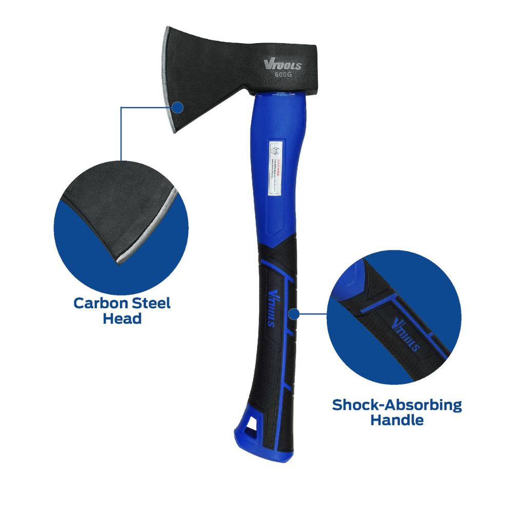 VTOOLS 15 Inch 1250g Carbon Steel Chopping Axe Hammer With Fiber Glass ...