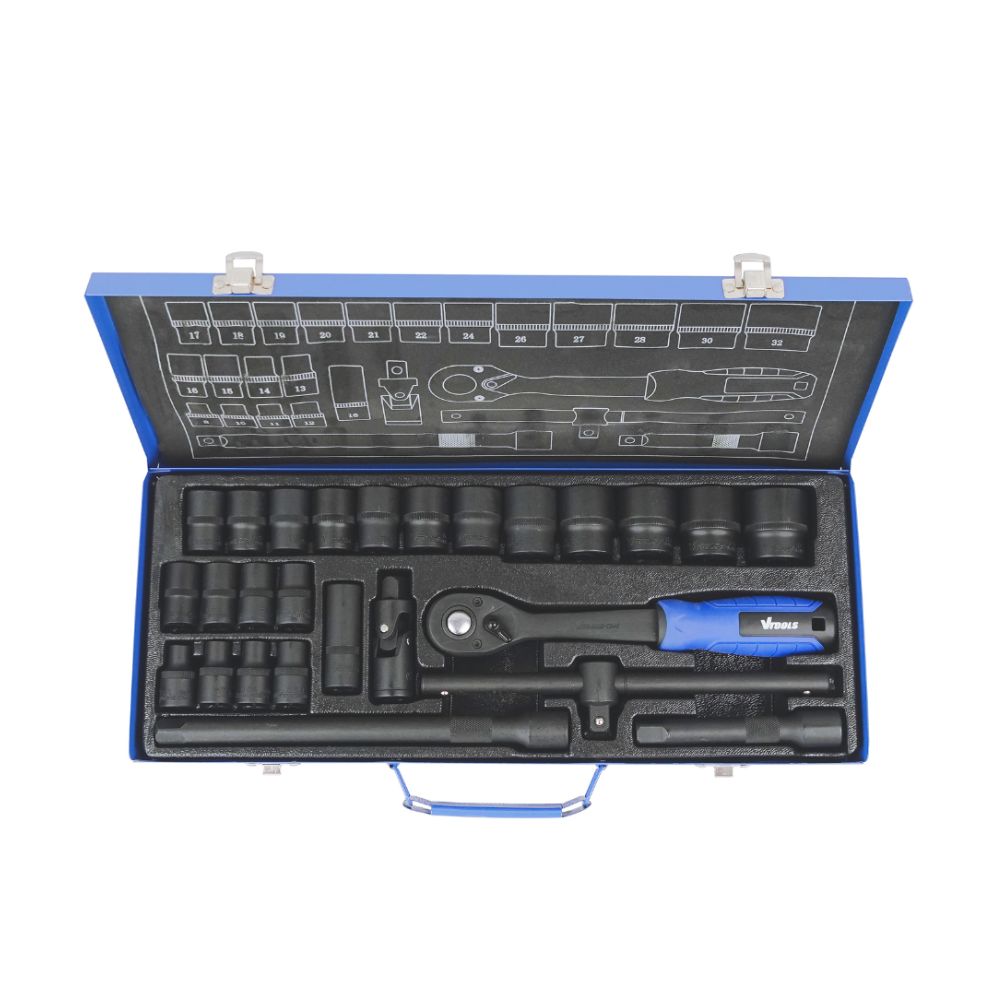 VTOOLS 26 PC 1/2 Inch Master Drive CRV Impact Socket Set in Portable Case