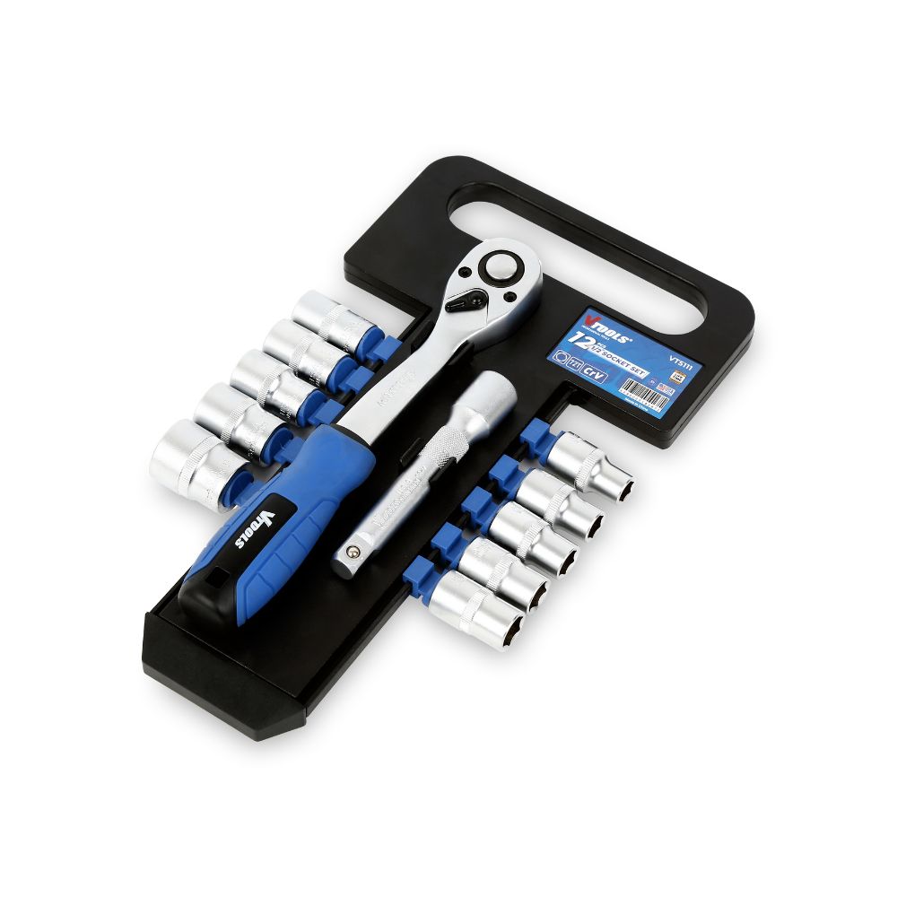 VTOOLS 12PC 1/2-Inch Socket Set with Portable Case | Professional Grade