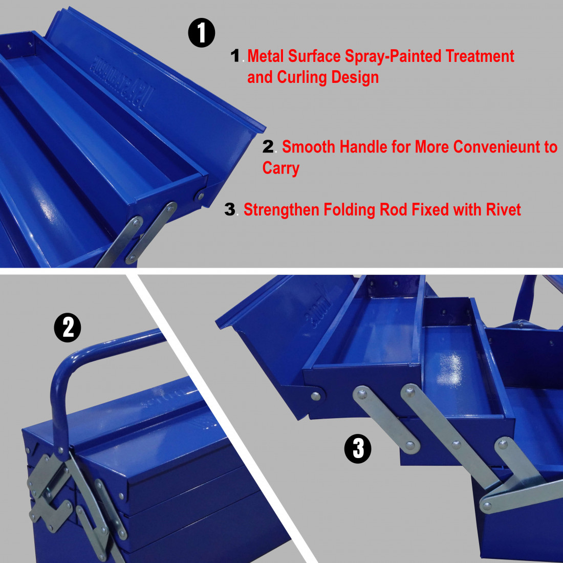 VTOOLS 18.5 Inch 5 Tray Metal Tool Box with Single Handle